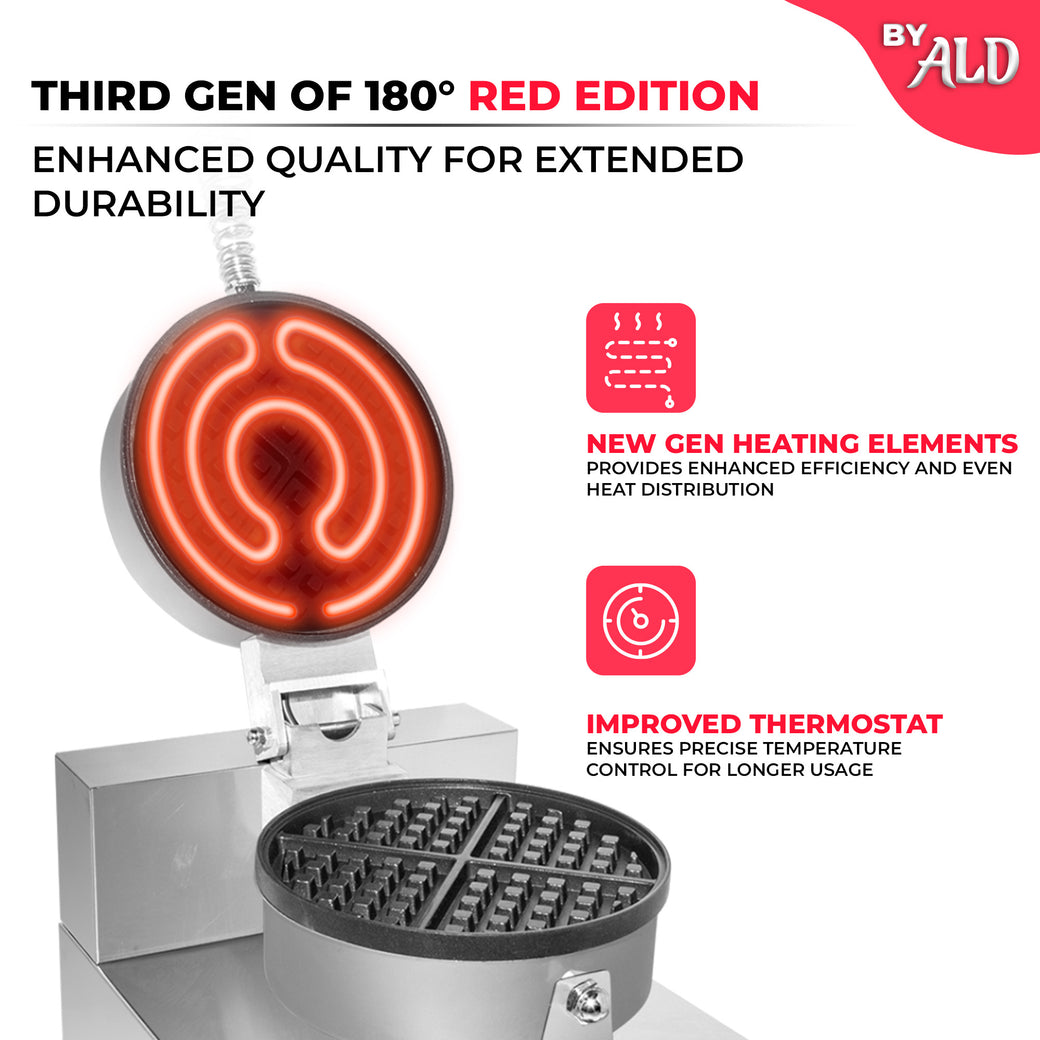 ALDKitchen Belgian Waffle Maker | Waffle Iron with Red Panel | Nonstick