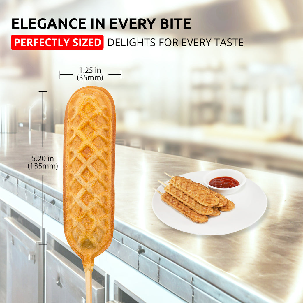 ALDKitchen Commercial CornDog Waffle Iron | 6 Waffle Hotdogs on Sticks