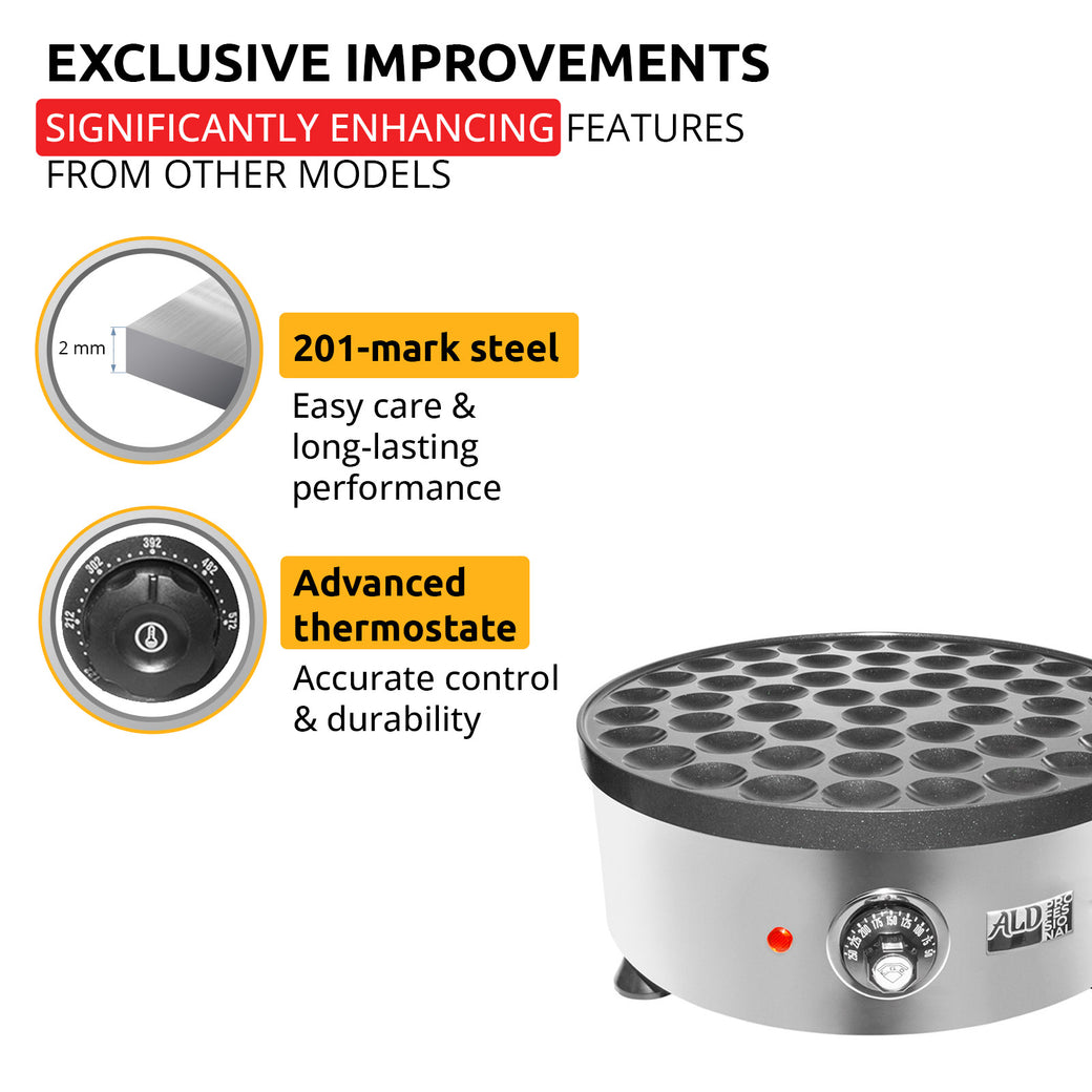 ALDKitchen Poffertjes Maker | Round Electric Poffertjes Pan | Stainless ...