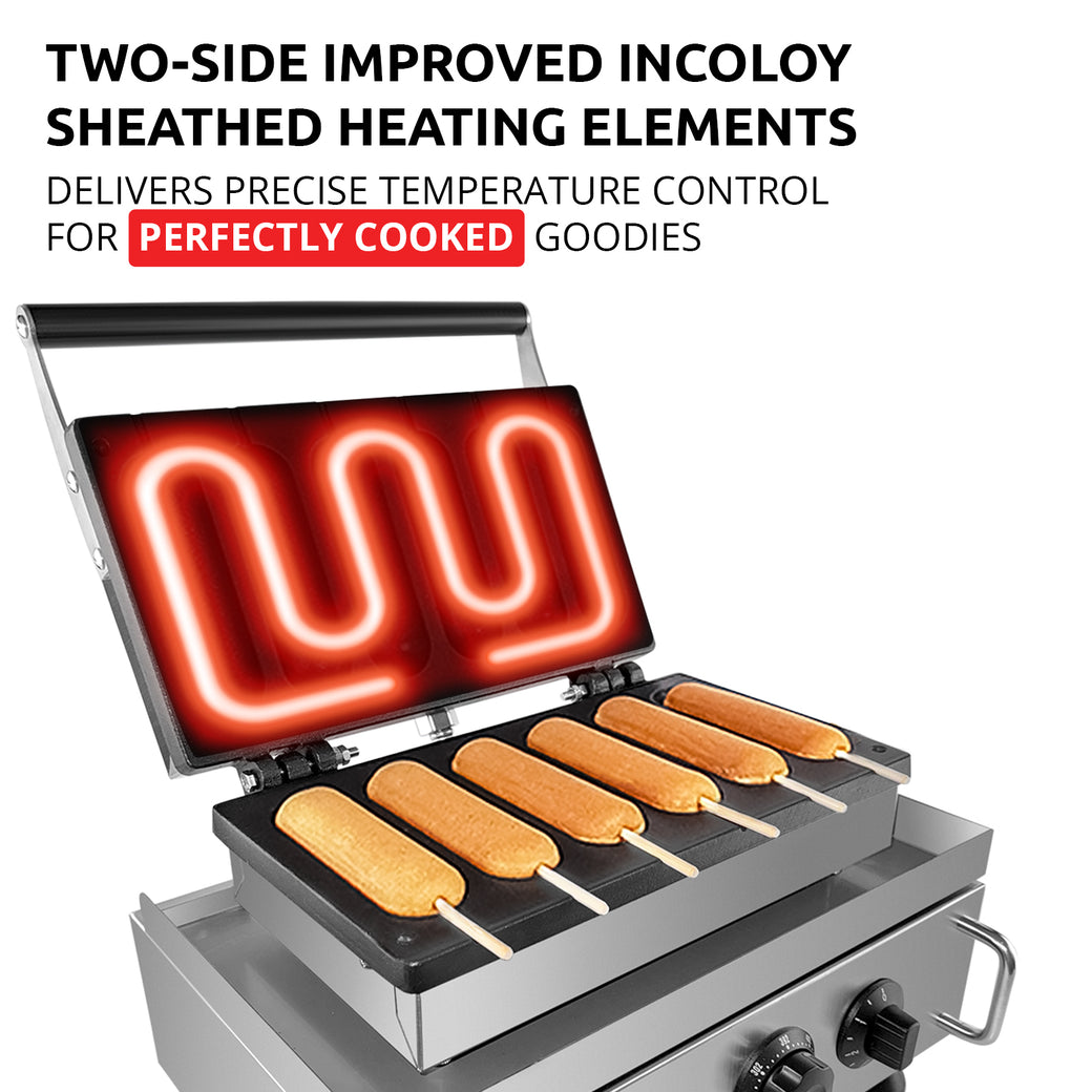 ALDKitchen Hot Dog Waffle Iron | Commercial | 6 Plain Corn Dog Waffles