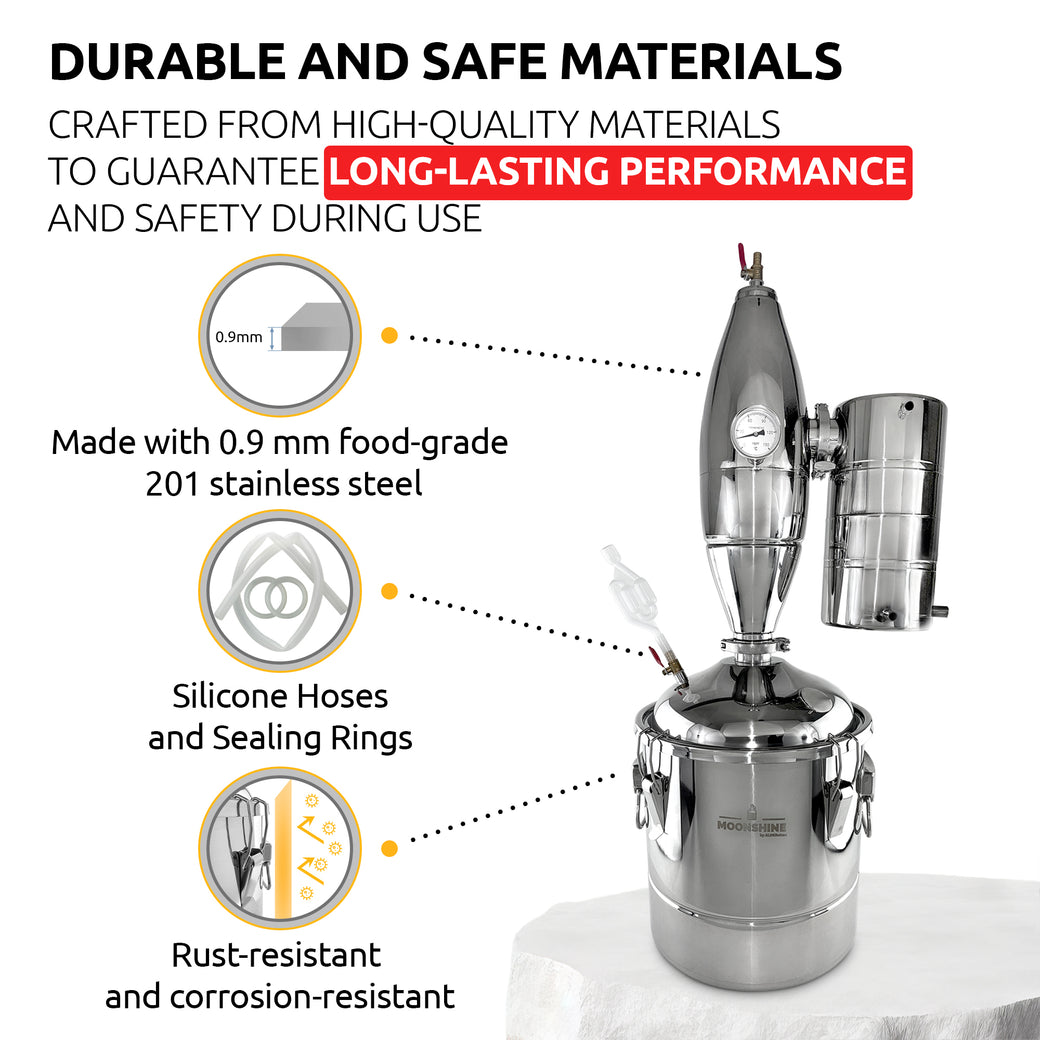 Moonshine Alcohol Still | Distiller with Ceramic Balls | Premium DIY W