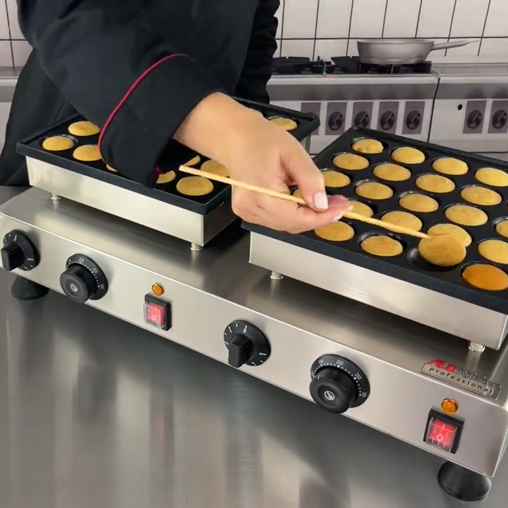 ALDKitchen Poffertjes Maker | 50 Mini Pancakes | Nonstick Double Pan